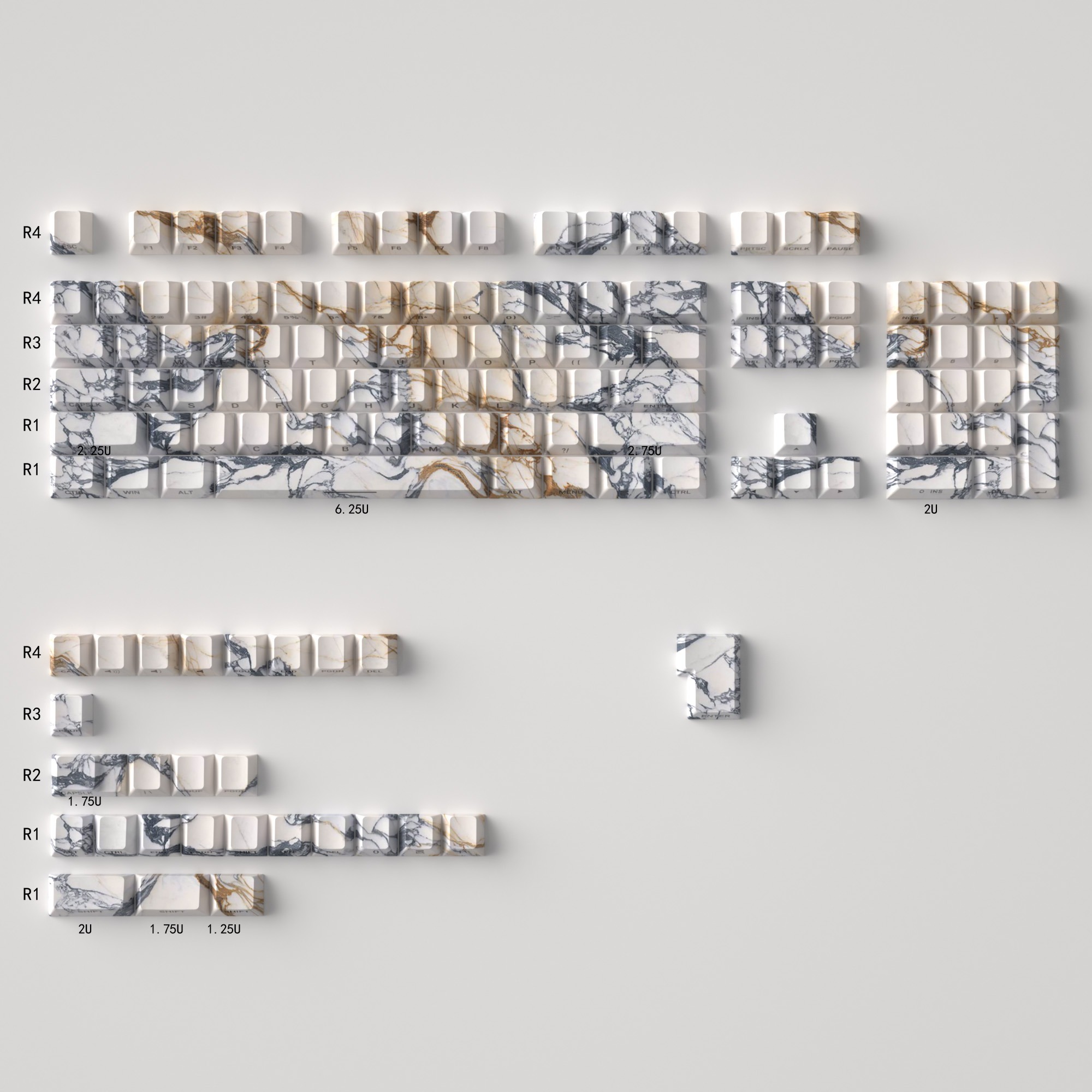 -LW- Marble Texture White/Black/Green/Pink Side Printing Keycaps PBT ...