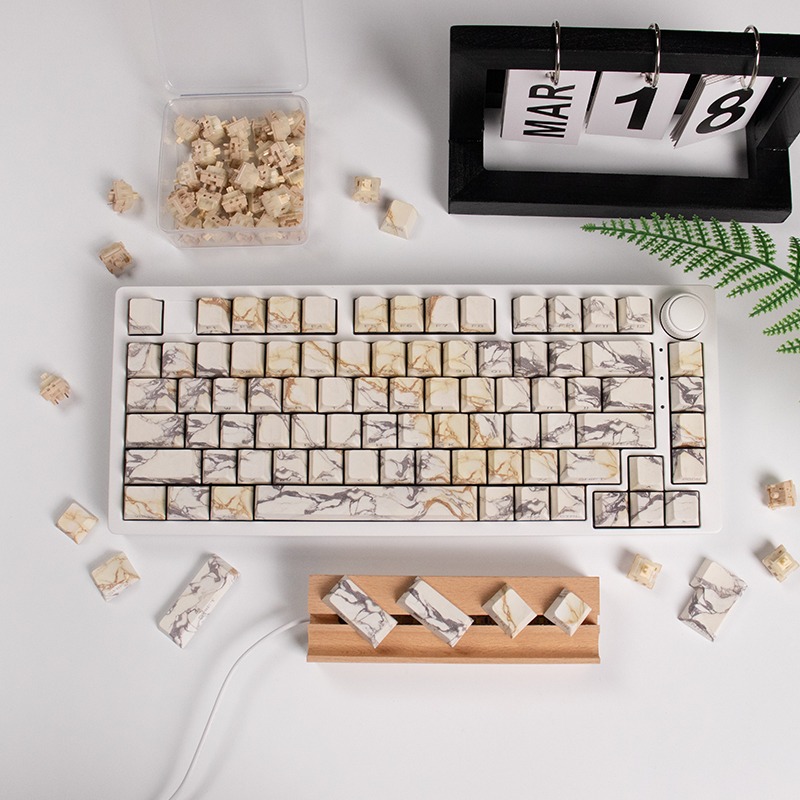 -LW- Marble Texture White/Black/Green/Pink Side Printing Keycaps PBT ...