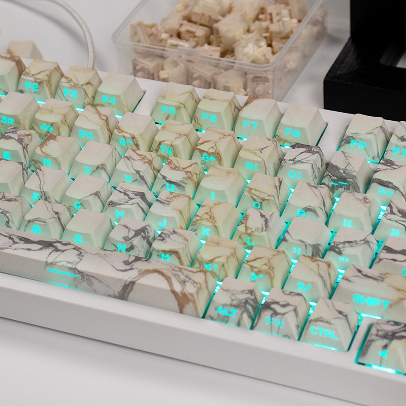 -LW- Marble Texture White/Black/Green/Pink Side Printing Keycaps PBT ...