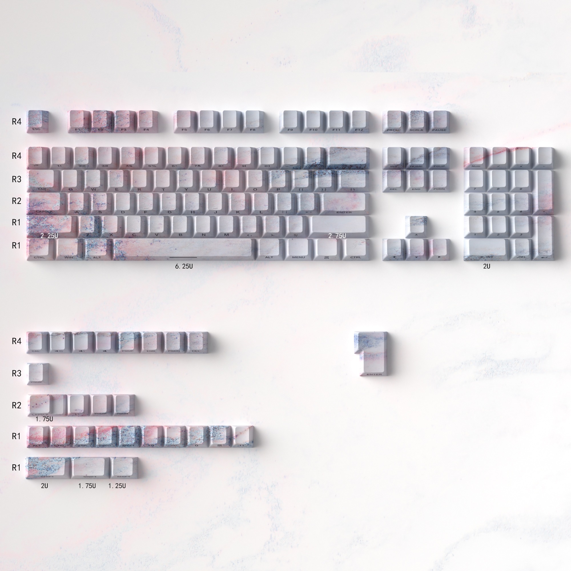 -LW- Marble Texture White/Black/Green/Pink Side Printing Keycaps PBT ...