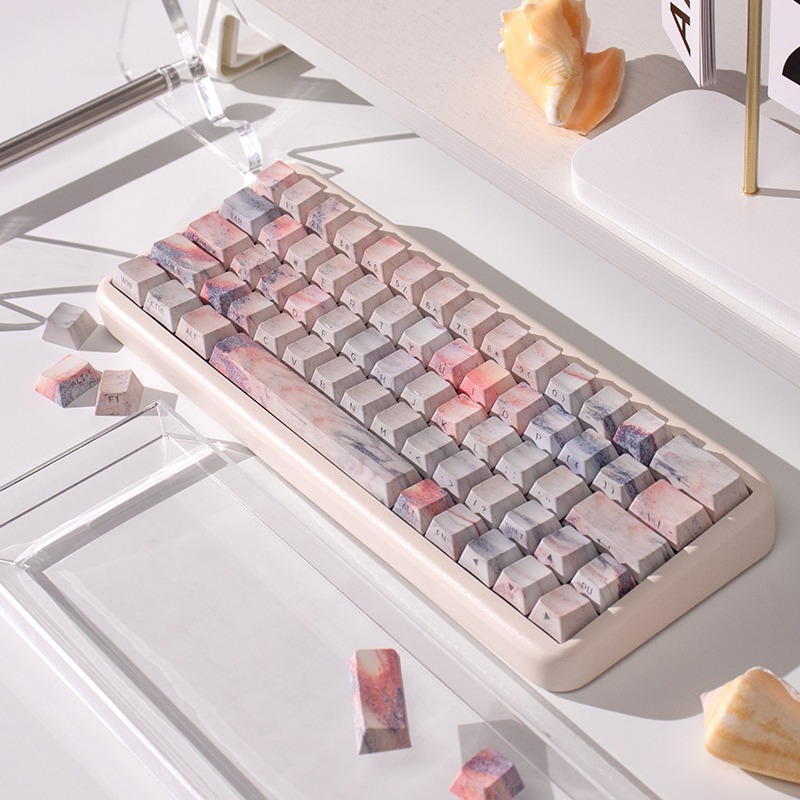 -LW- Marble Texture White/Black/Green/Pink Side Printing Keycaps PBT ...