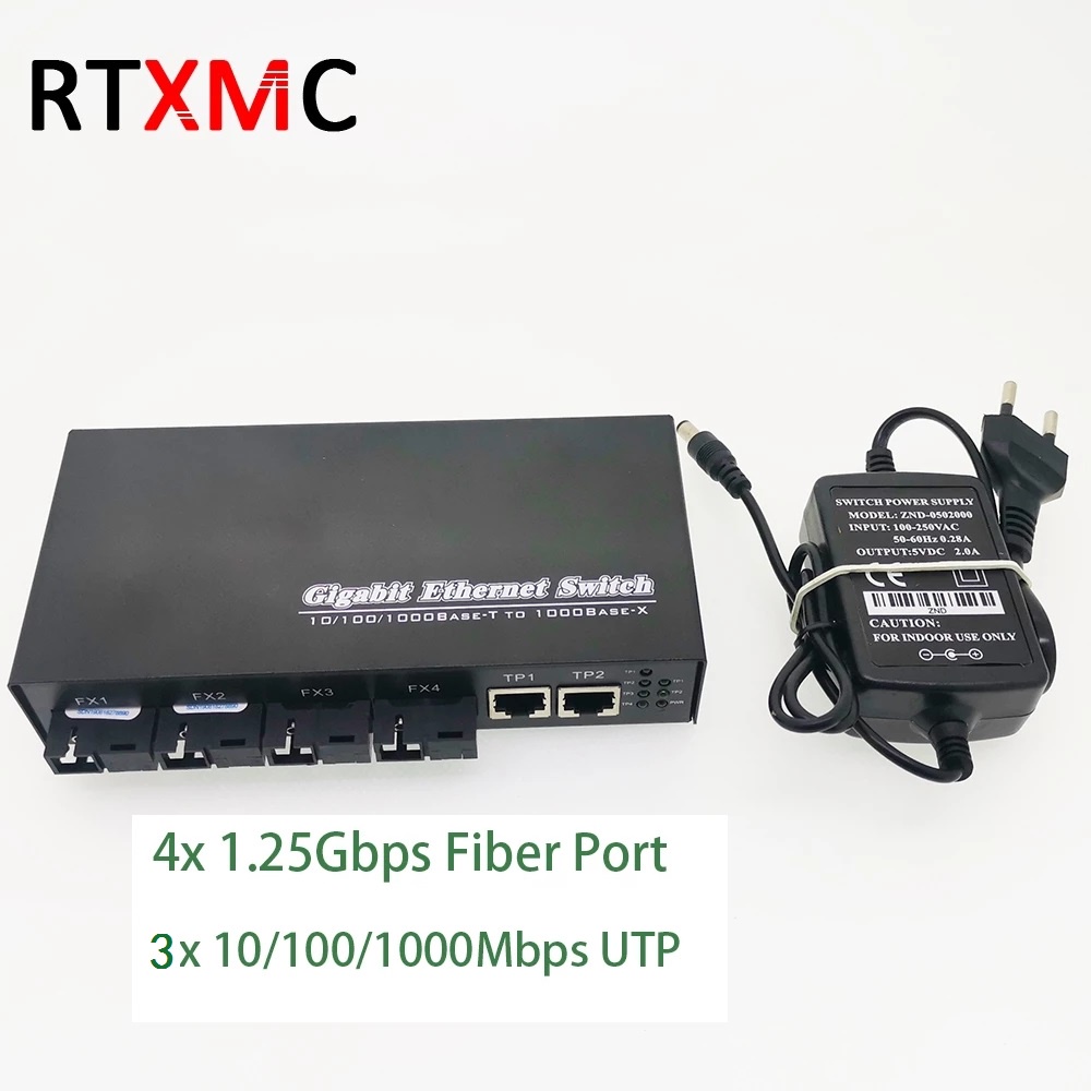 Fiber Optical switch 4 1.25G SC 3 1000M RJ45 Industrial Grade Gigabit ...