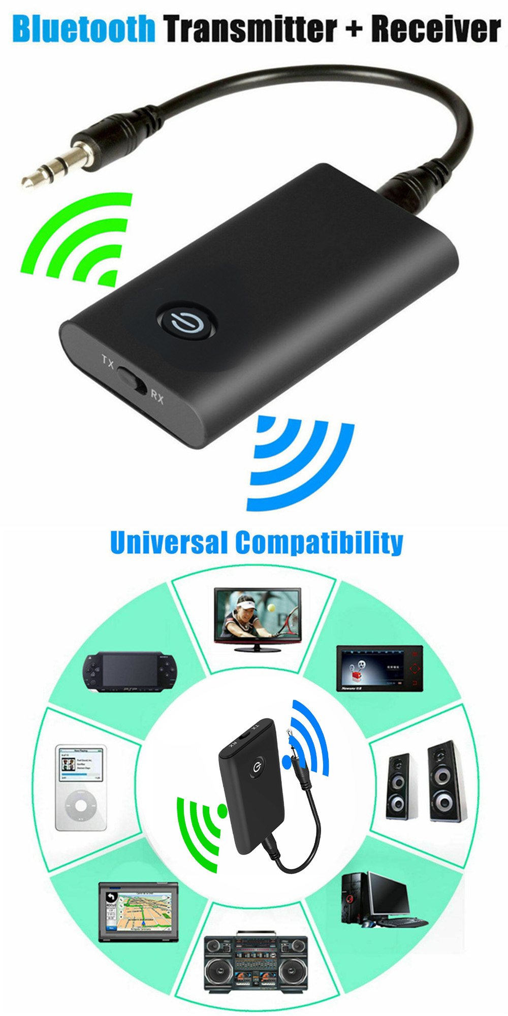 Wireless Bluetooth 5.0 Transmitter and Receiver A2DP Audio 3.5mm Jack ...