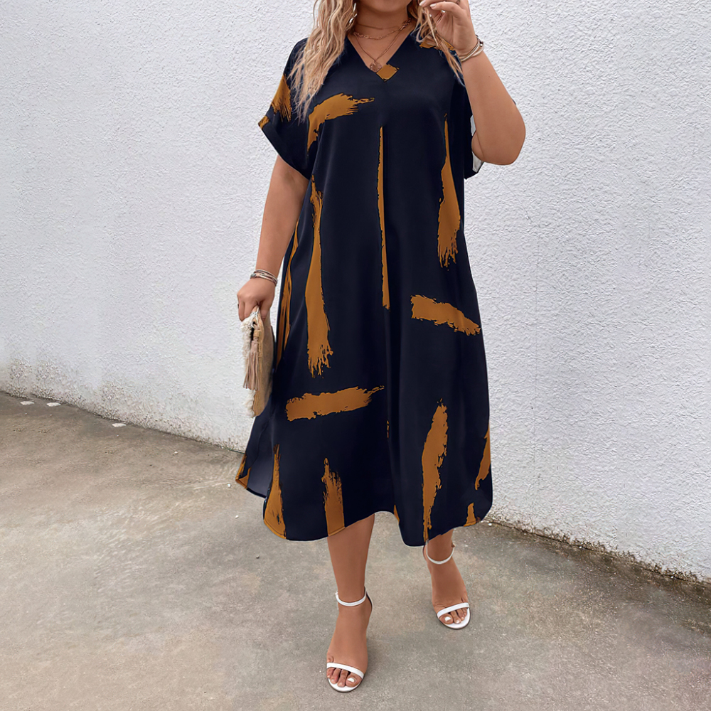 Summer Plus Size Simple Dress For Women Plus Size Split V-Neck Maxi ...