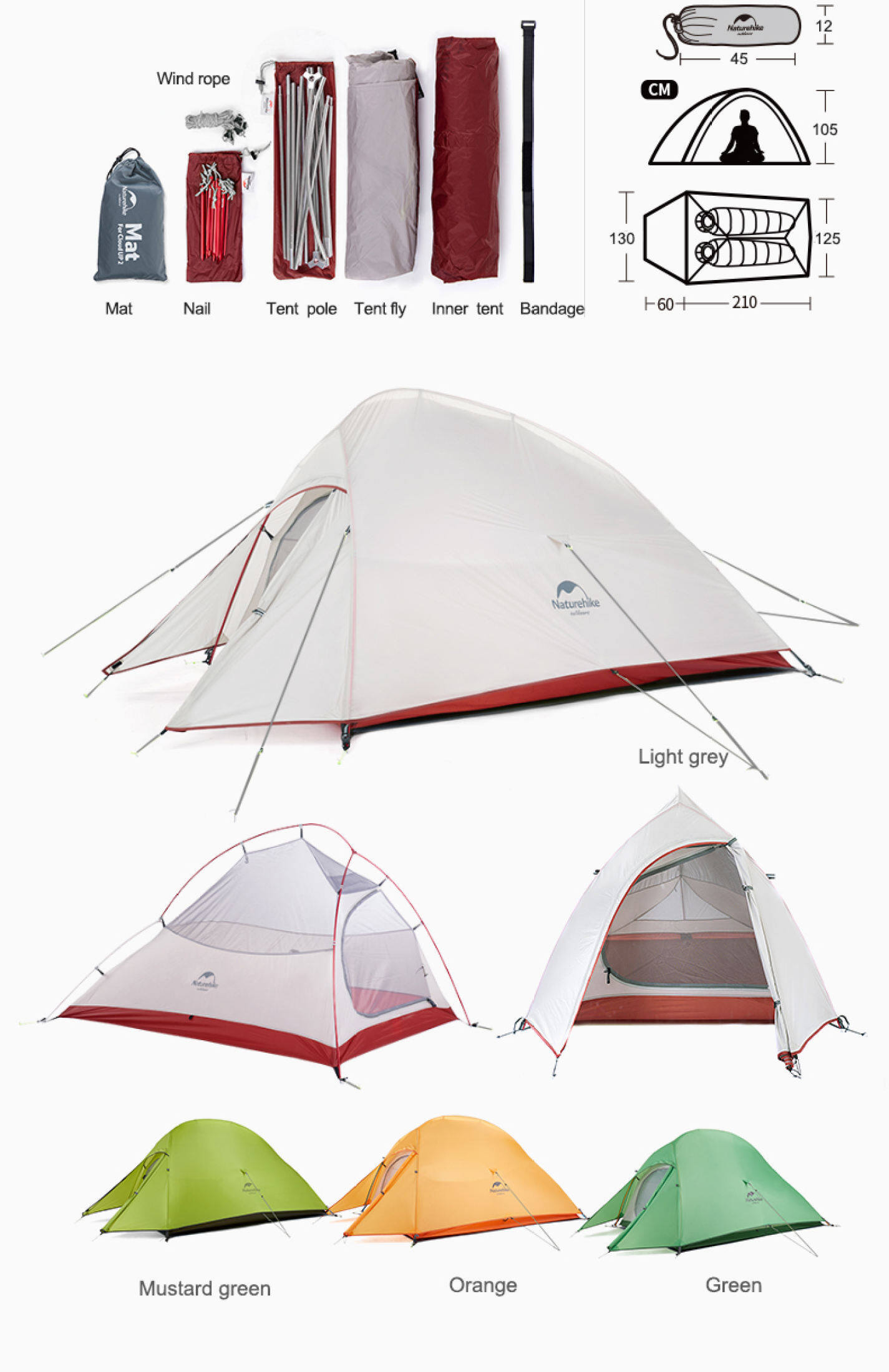 Naturehike Cloud Up 2 Tent Upgrade 2 Person Waterproof Lightweight Cycling for Camping Hiking ...