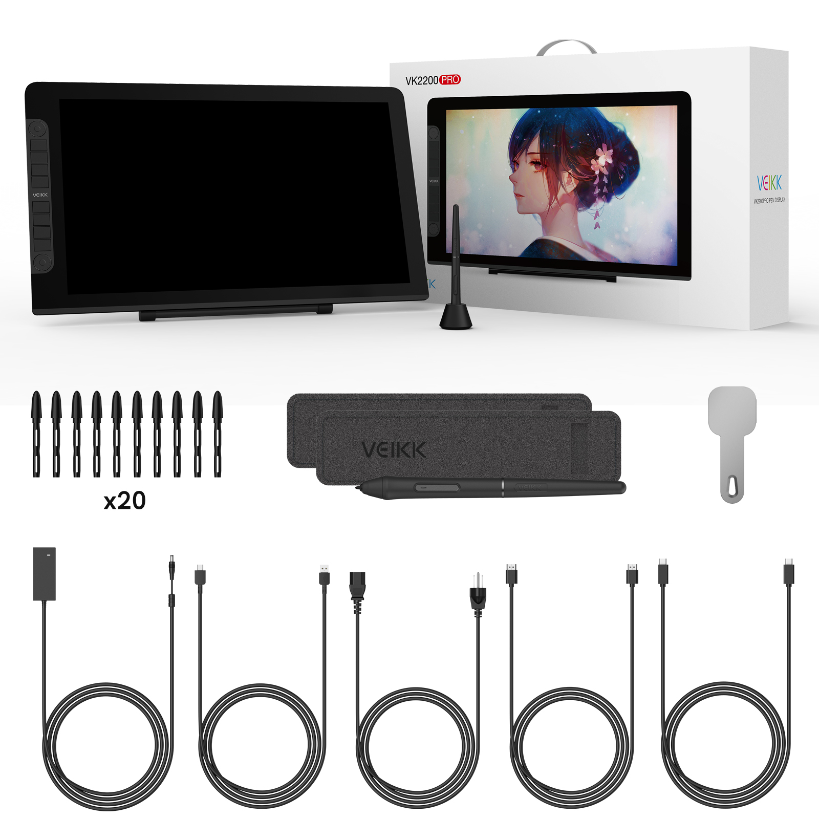 VEIKK VK2200 Pro Electronic Drawing Board Pen Display Graphic Monitor ...