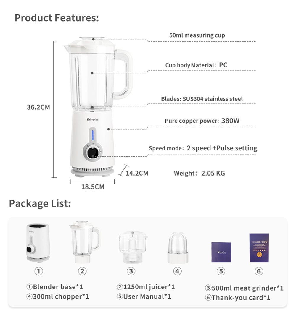 Simplus 3 in 1 Blender And Food Processor For Kitchen For Smoothies ...