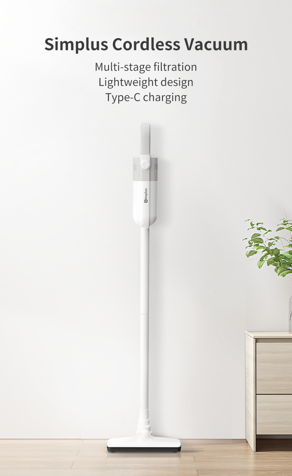 Simplus Cordless Vacuum Cleaner for Home Stick Vacuum Lightweight 3 ...