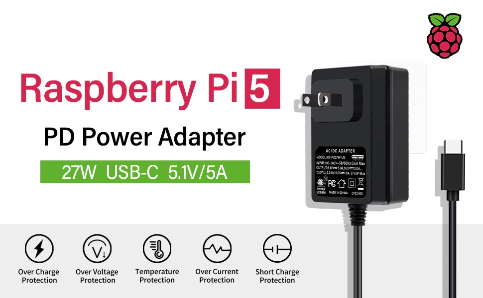 52Pi Raspberry Pi 5 Power Supply, 5V 5A USB Type-c Power Supply for ...