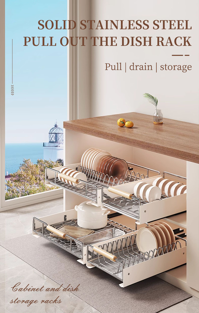 KEVE No Punch Stainless Dish Rack with Drainer Pull Out Dish Rack for ...