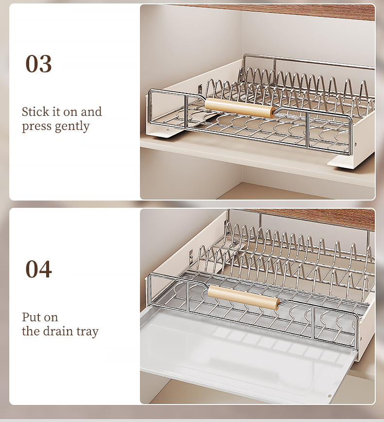 KEVE No Punch Stainless Dish Rack with Drainer Pull Out Dish Rack for ...