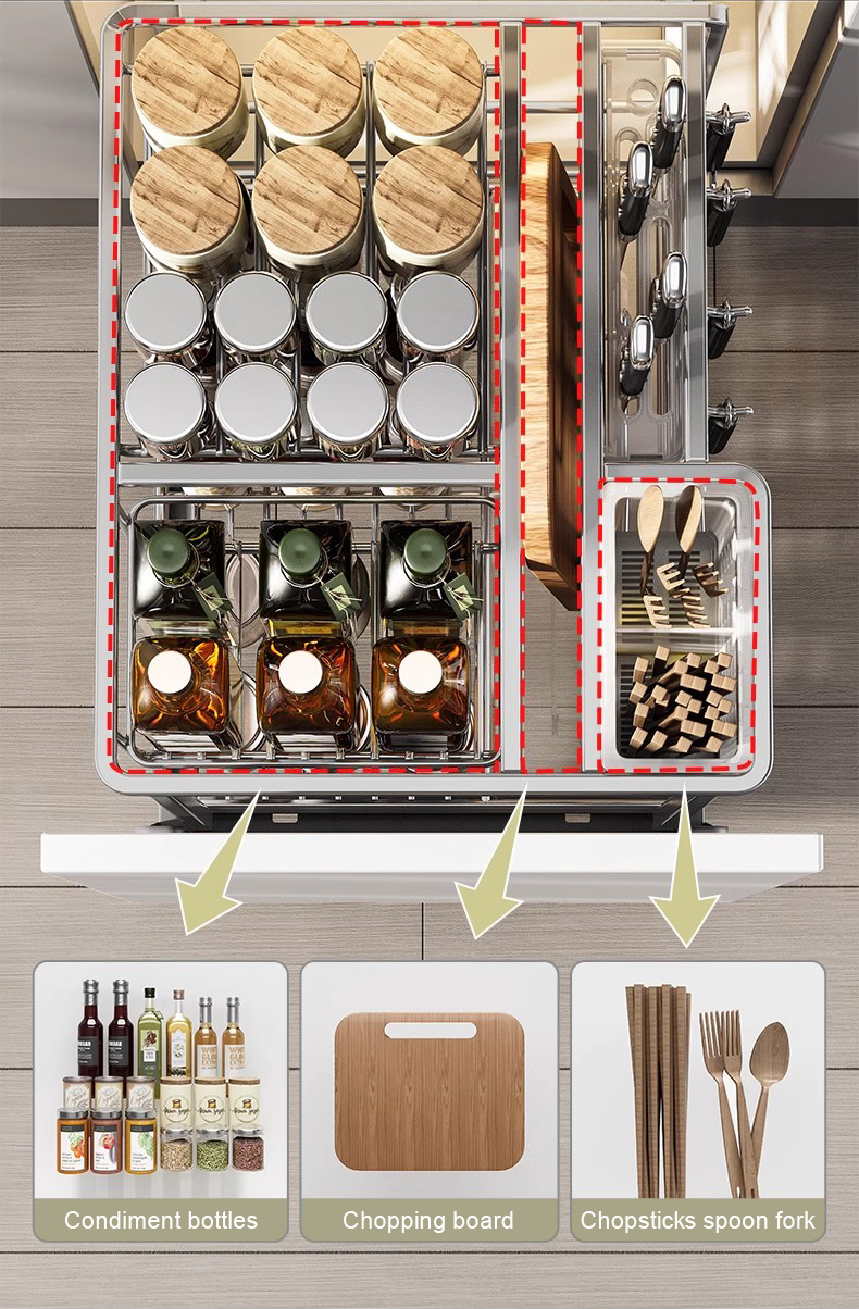KEVE Pull Out Kitchen Cabinet Condiments Pull Out Rack Pull Out Basket ...