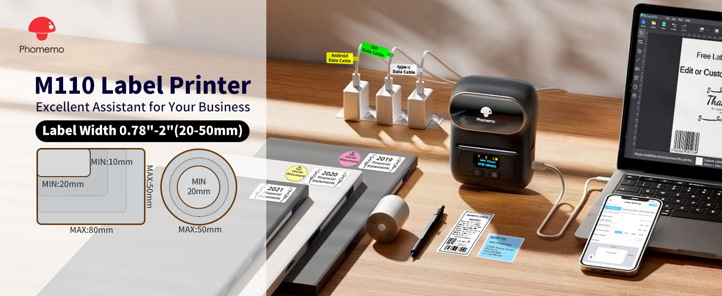 Phomemo M110 Bluetooth Label Maker,Portable Inkless Thermal Sticker Printer | Shopee Philippines