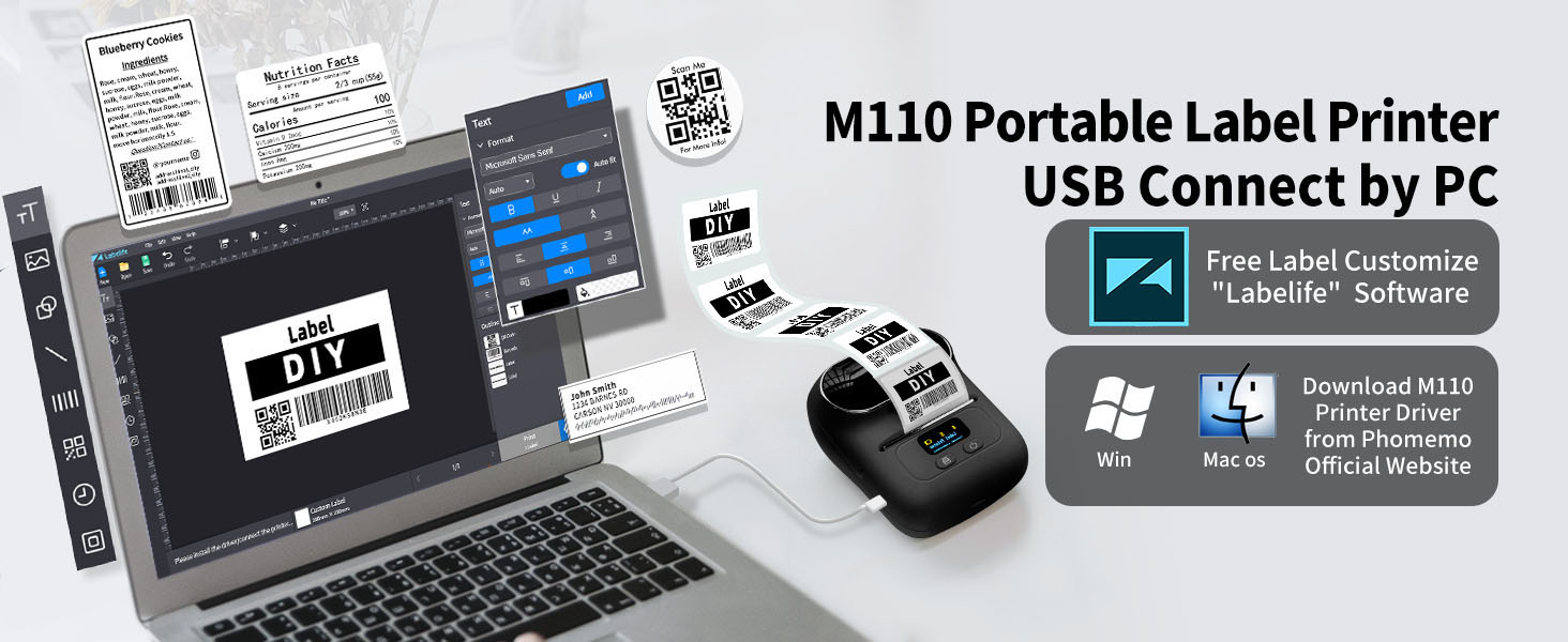 Phomemo M110 Bluetooth Label Maker,Portable Inkless Thermal Sticker ...