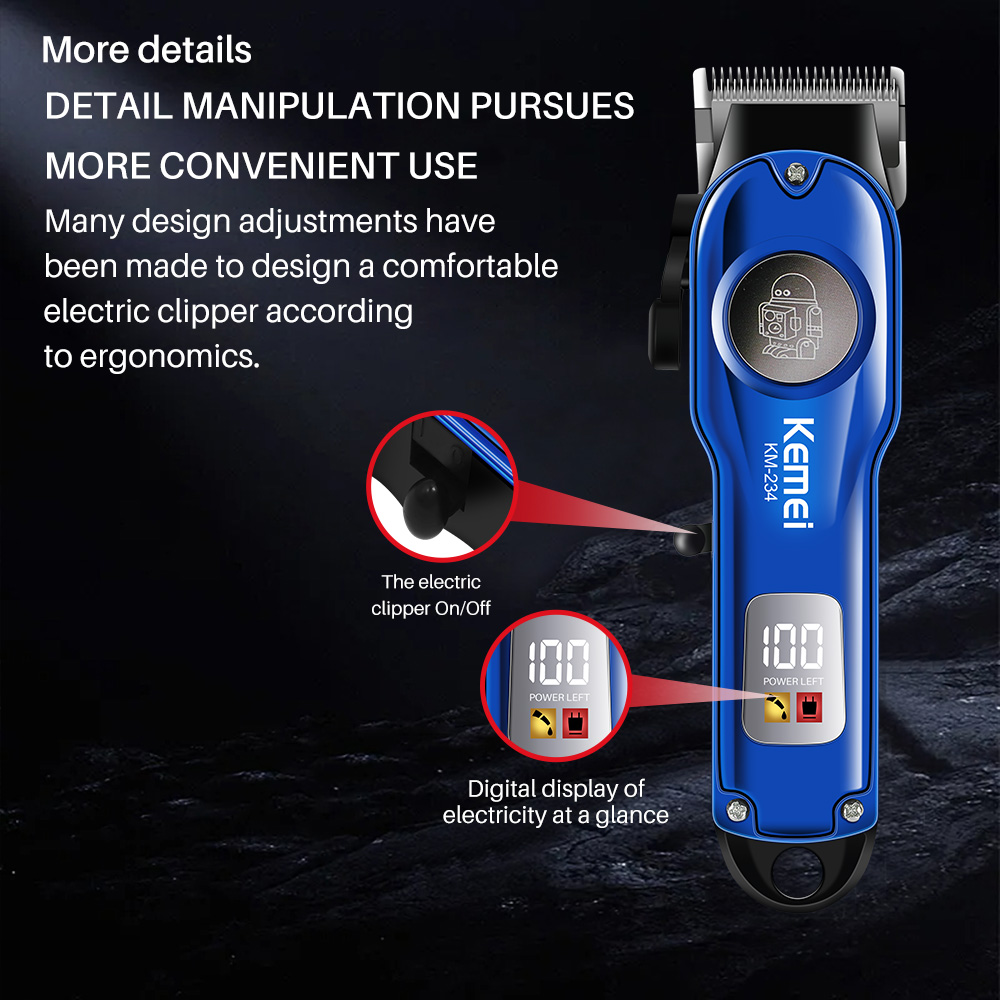 Kemei Professional Hair Clipper For Men Wireless Electric Trimmer Rechargeable LCD USB Shaver ...