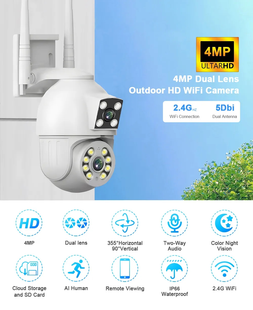V380 Pro Dual Lens Security IP CCTV Camera Wireless Outdoor waterproof ...