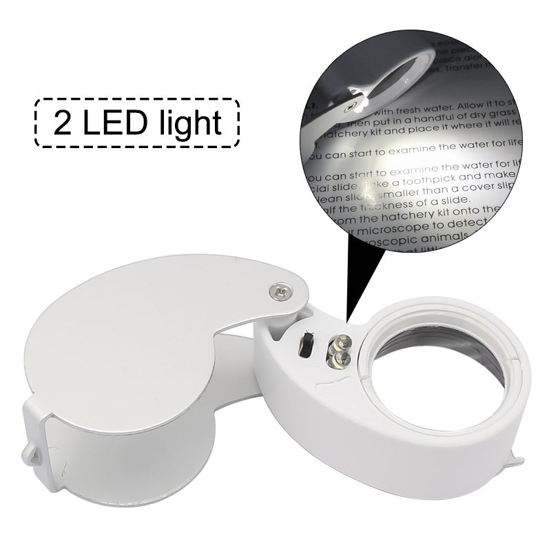 40X MINI Jewelry Magnifying Glass 2 LED Foldable Magnifier Lens ...