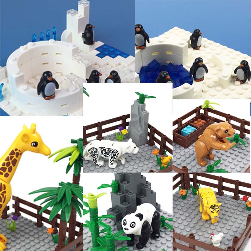 City Zoo MOC Building Blocks Animal Farm Pet Bear Giraffe Panda Sheep ...