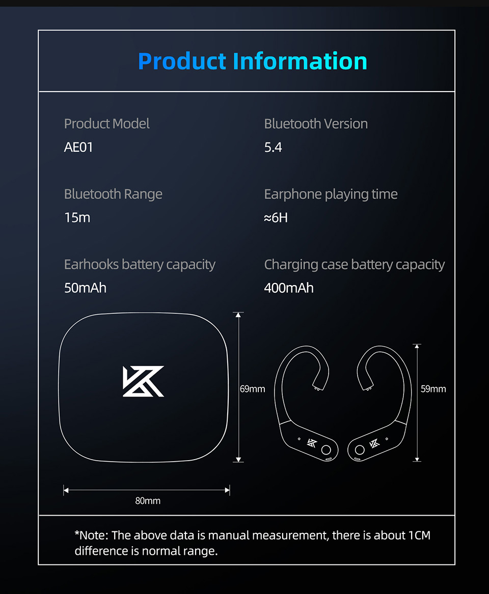 KZ AE01 Bluetooth Earhook Bluetooth Earphone Bluetooth 5.4 AAC HD Decoding Dual Microphone ENC ...