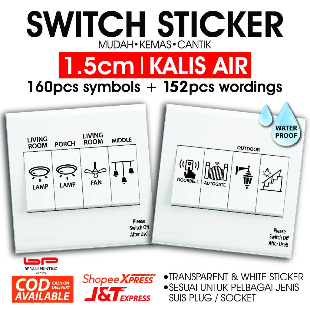 SWITCH STICKER SYMBOL & WORD STIKER SUIS LABEL STICKER SWITCH ICON PLUG ...