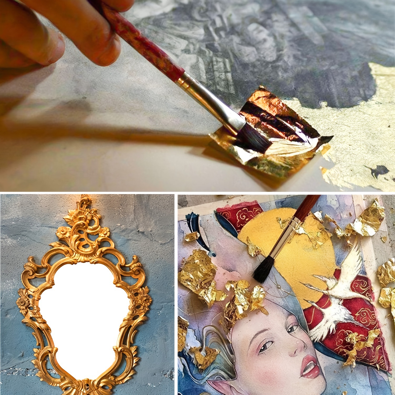 100pcs/Set 9x9cm Practical K Pure Shiny Gold Leaf for Gilding Funiture ...