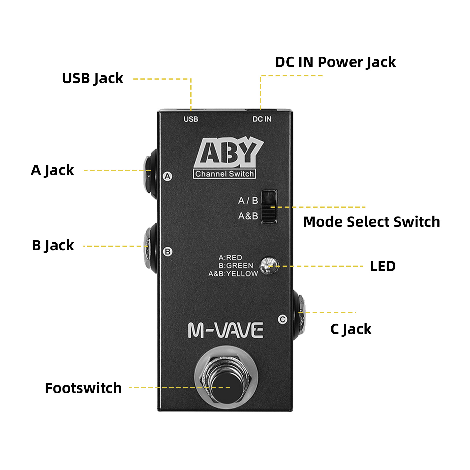 M-VAVE ABY Line Selector AB Switch Mini Guitar Effect Pedal True Bypass Guitar Bass Pedal AB Box ...