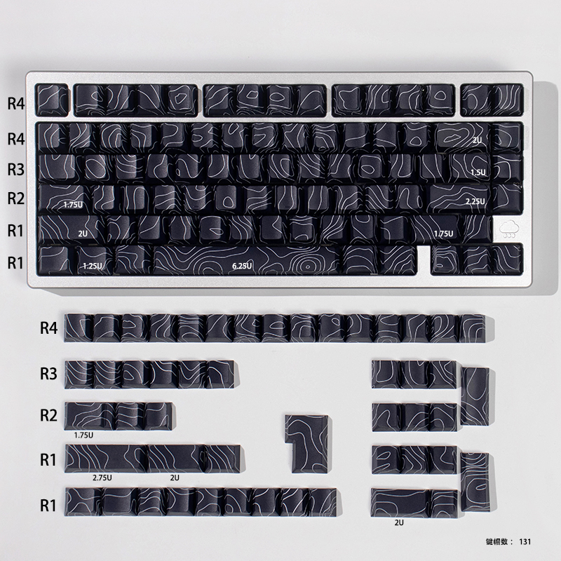 131Keys black white WOB BOW Line Keycaps Light Through RGB Side Printed ...
