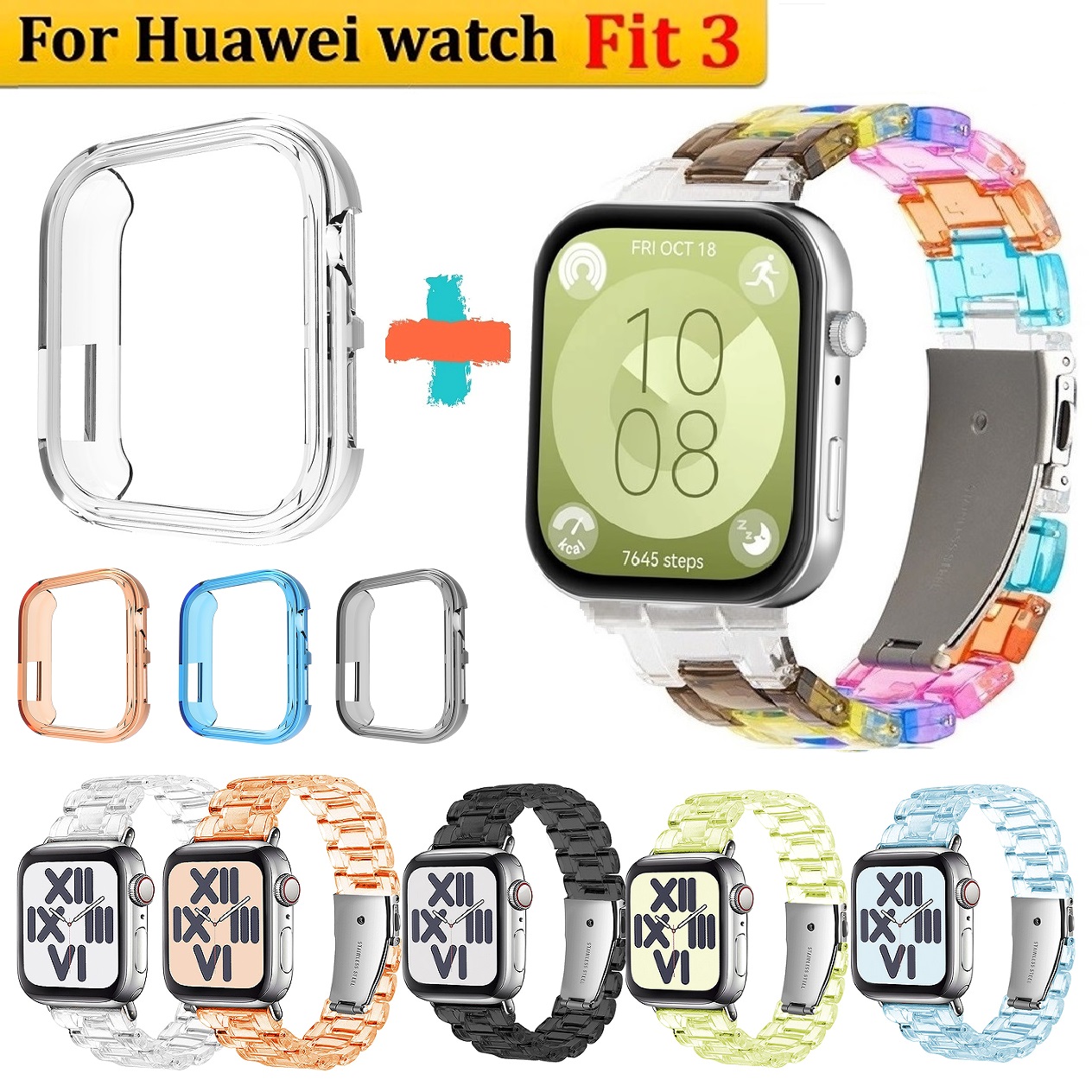 Summer Clear Strap+Case Compatible For Huawei Watch Fit 3 Strap And ...