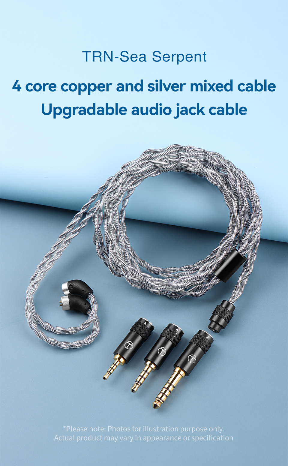 Trn Sea Serpent 4 Core Copper And Silvermixed Hifi Earphone Cable 3 Jack Upgradable Cable For ...