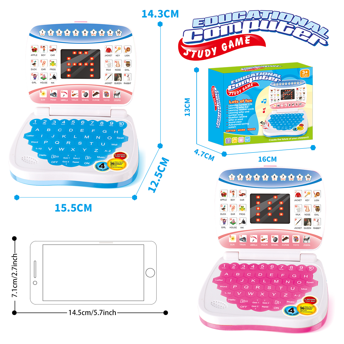 Educational Tablet Computer Toys for Kids,LED Screen Mini Learning ...