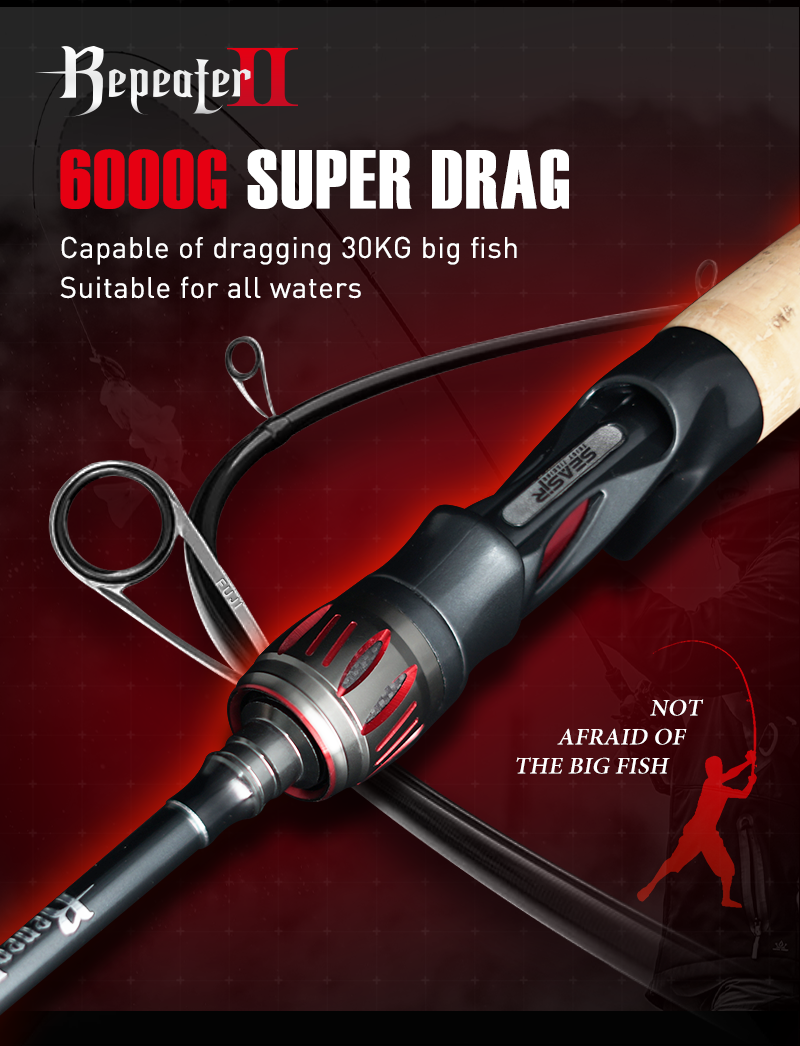 SEASIR REPEATER Fishing Rod FUJI-O Guide Rings Carbon High Sensitivity 2A Grade Cork Handle ...