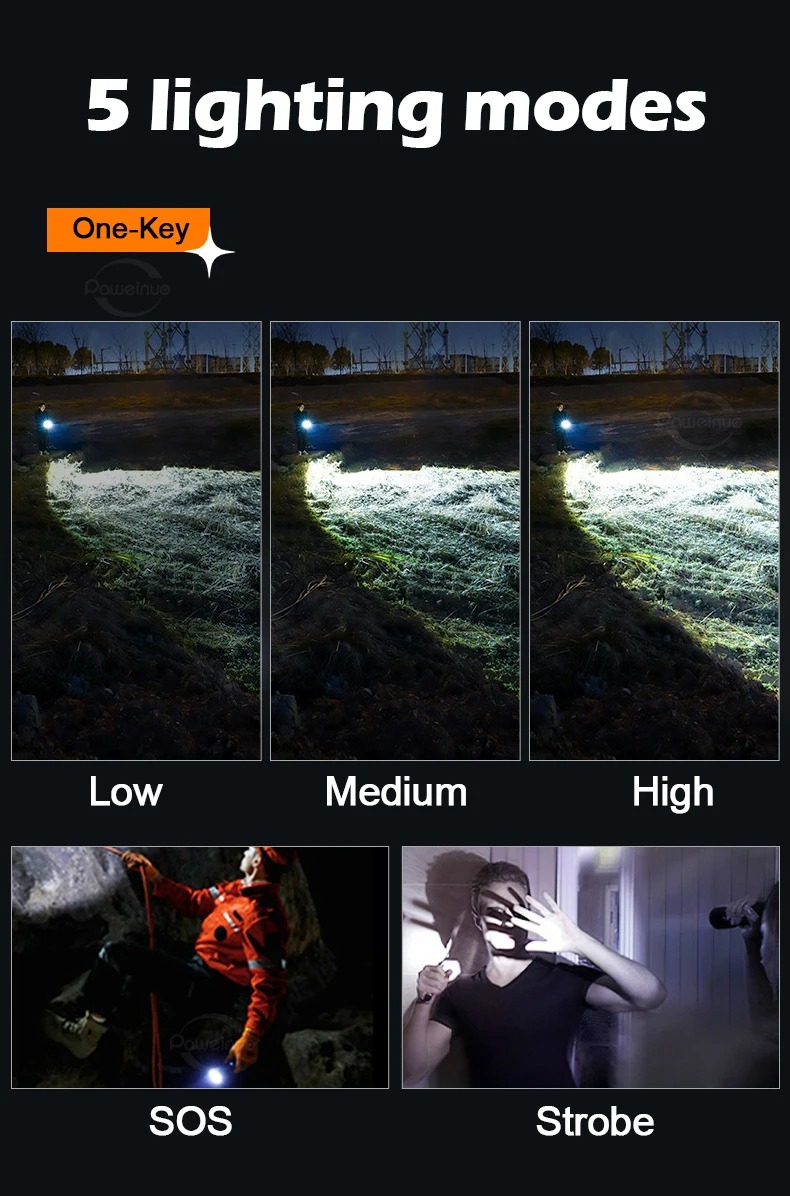 50000M High Power Torch light Ultra Bright Flashlight Powerful flash ...