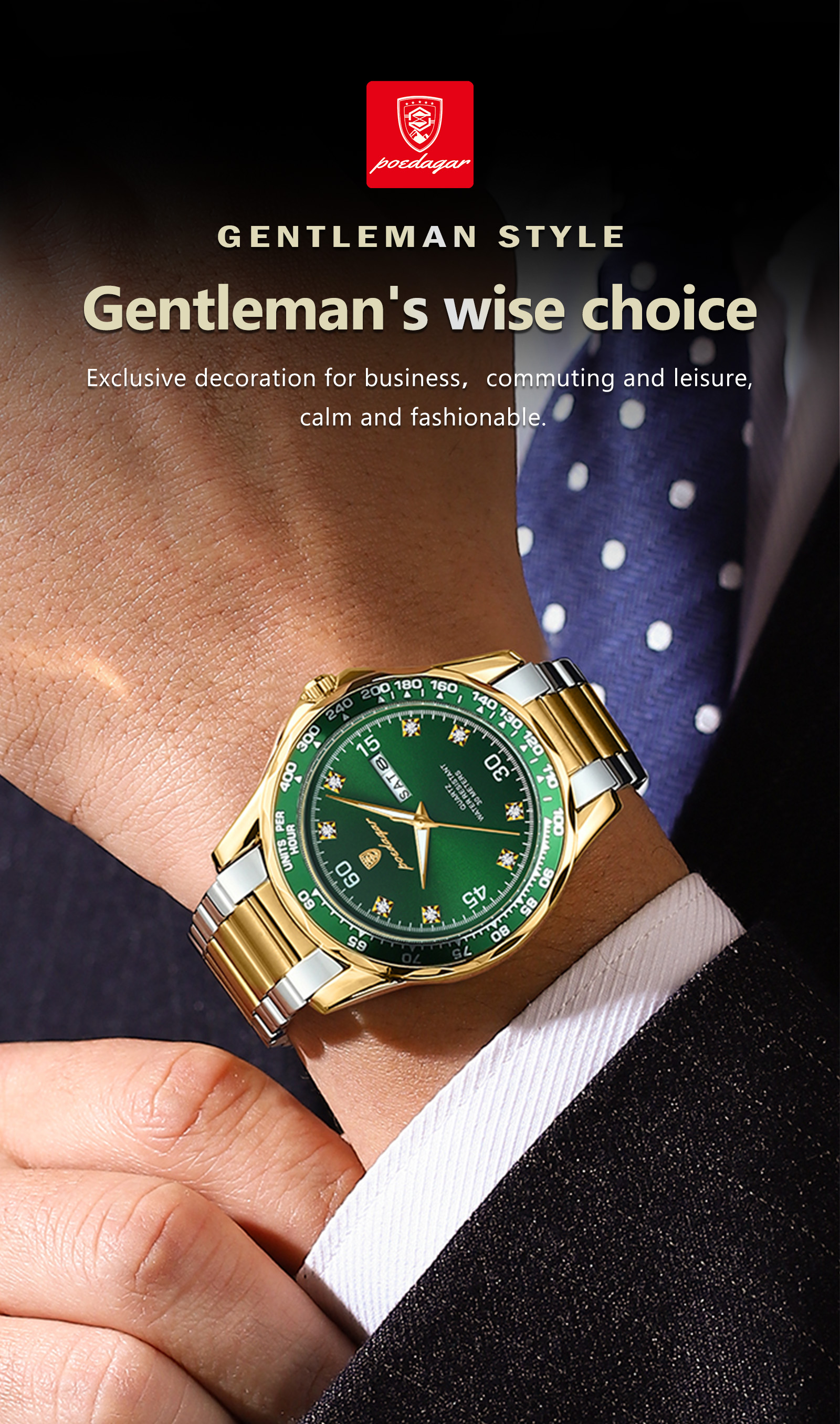 POEDAGAR Gold Watch For Men Waterproof Original Stainless Steel ...