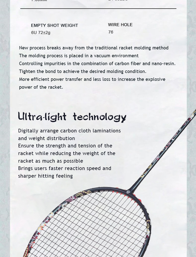 ALP HQ 6U 72±2g Super Light Max 35Lbs 100% Full Carbon Fiber Badminton ...