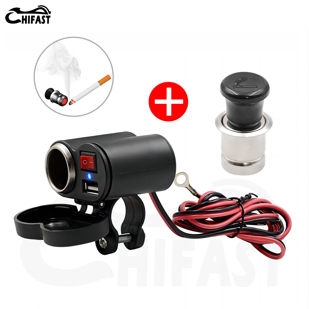 HIFAST Universal Motorcycle Handlebar USB Charger Motorcycle Cigarette ...