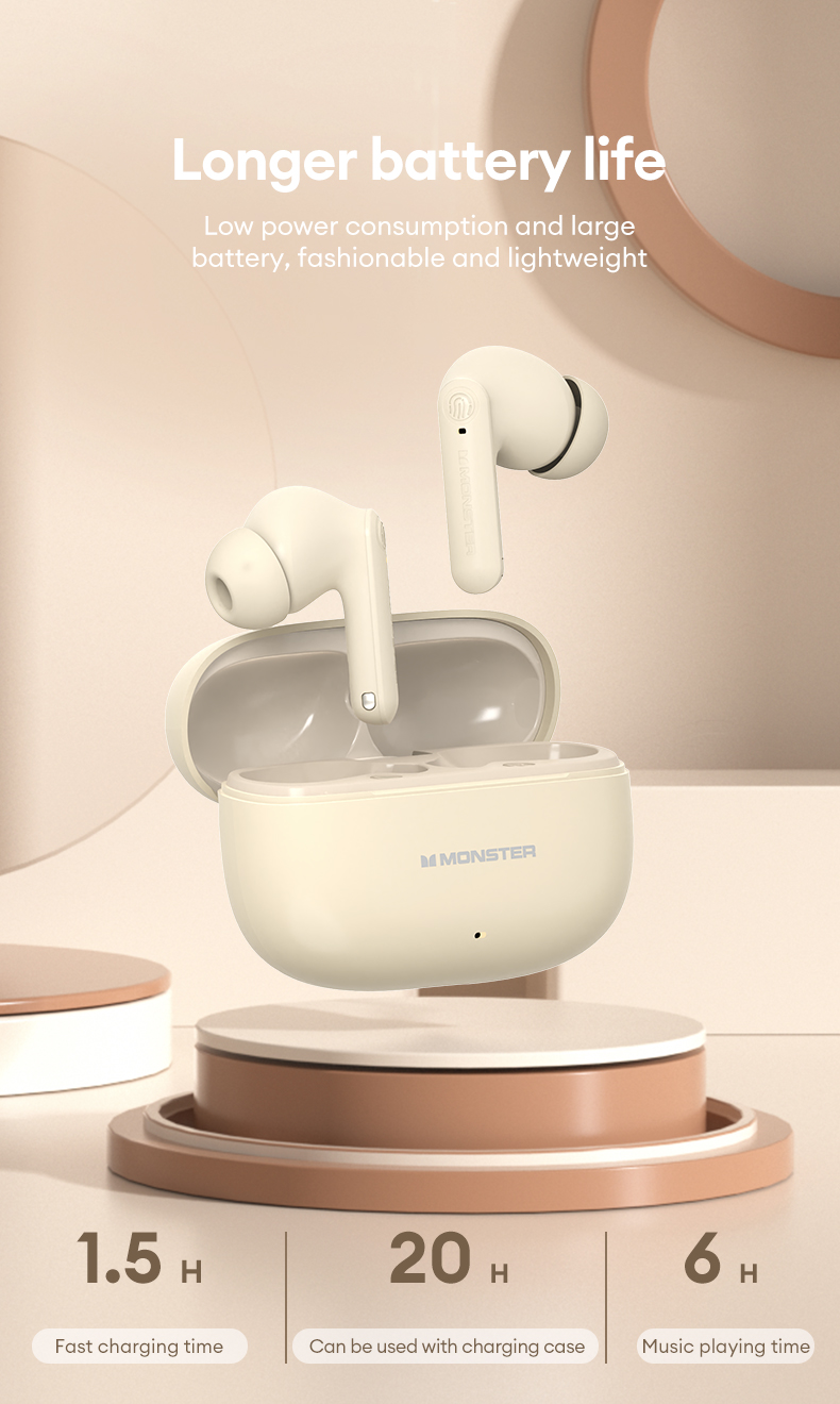 Monster XKT27 Bluetooth 5.4 Earphones HD Call Noise Reduction Large ...