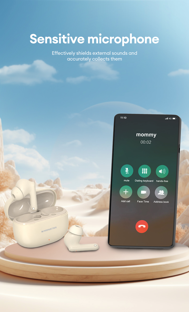 Monster XKT27 Bluetooth 5.4 Earphones HD Call Noise Reduction Large ...