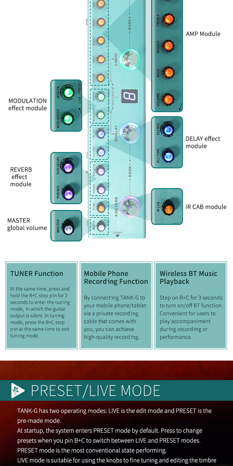 【COD】M-VAVE Tank-G Tank-B V2 Guitar Multi-Effects Pedal 36 Presets,9 ...