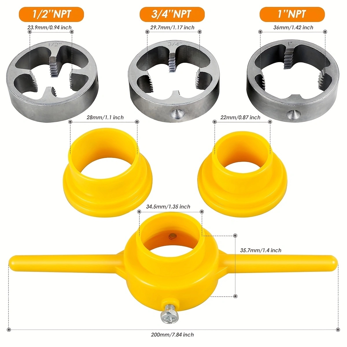 PVC Pipe Die Thread Maker Kit, 6 PCS Reusable Hand Tool for 1/2, 3/4 ...