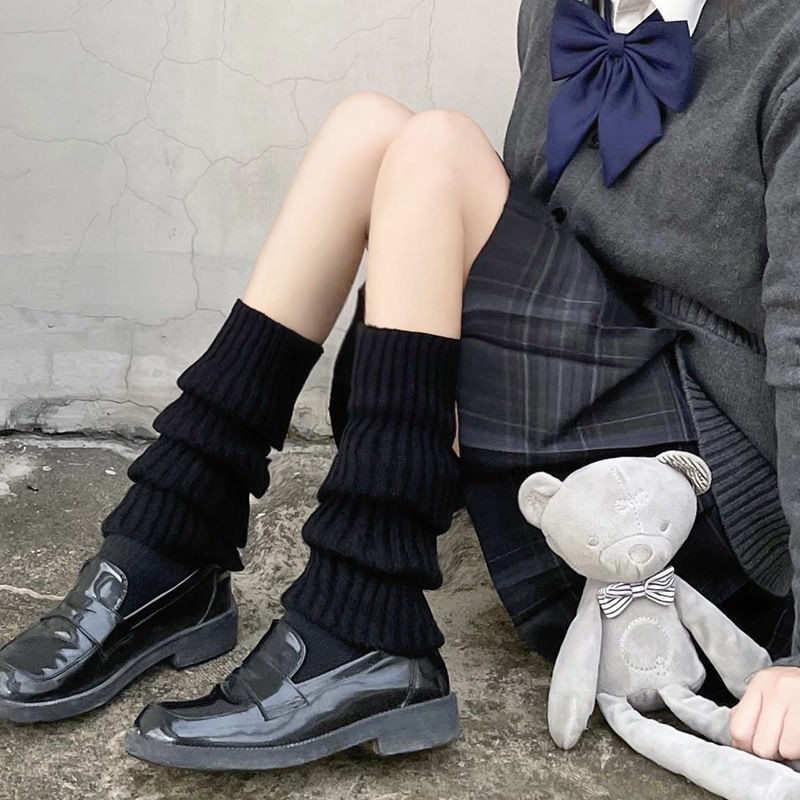 FINETOO Japanese Knitted Crew Long Socks - Solid Color JK Style ...
