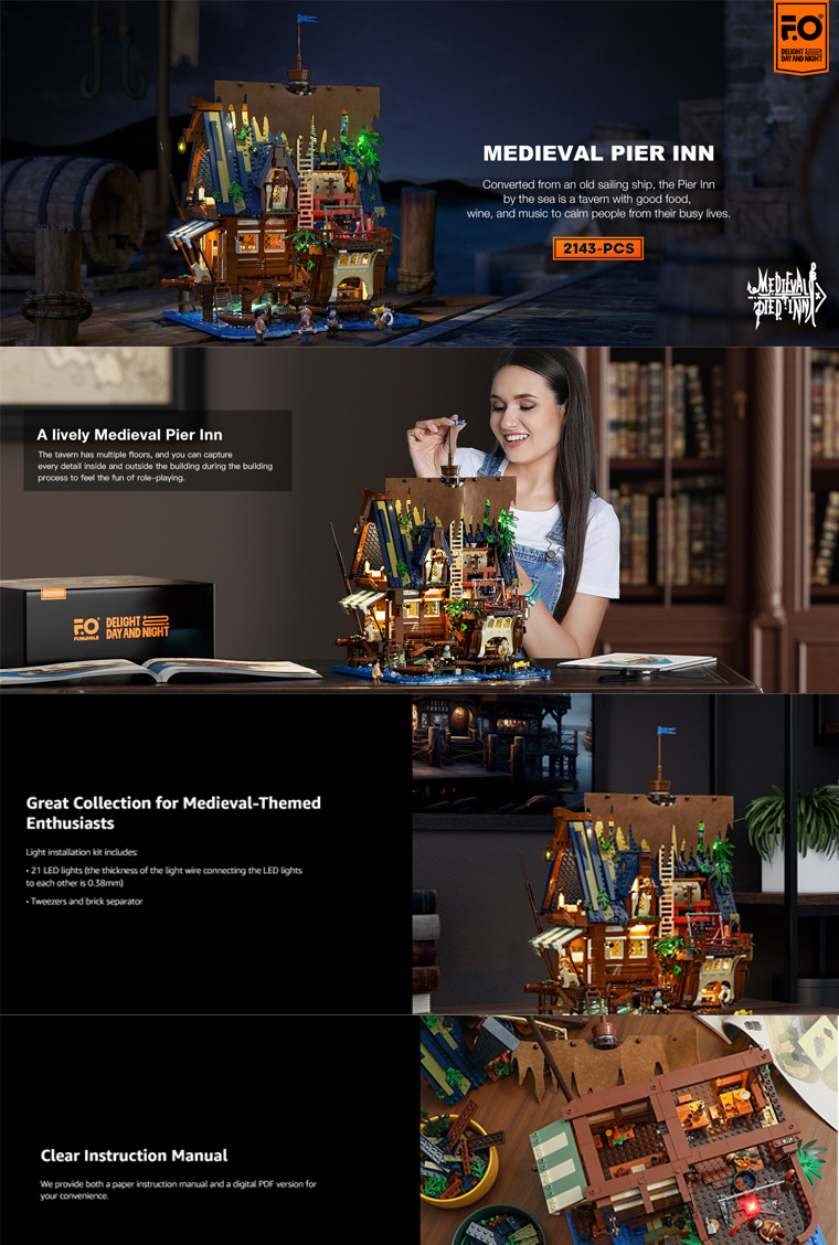 Funwhole Medieval Dock Inn Lighting Building Block Set-Retro Pirate ...