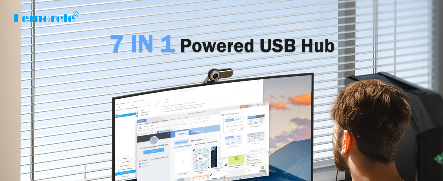 Lemorele TC111 7IN1 USB 3.0 HUB with 2 charging ports Data Adapter Plug ...