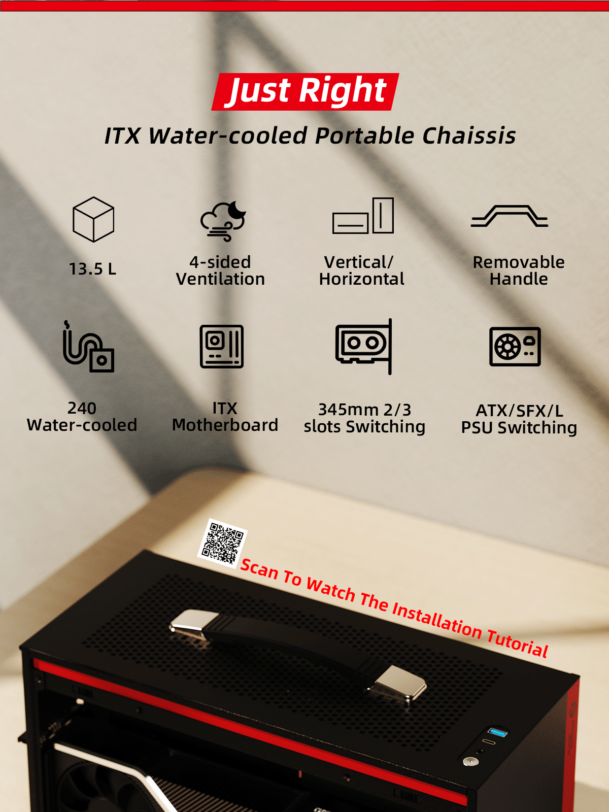 iF13 13.5L Portable 240AIO ATX PSU A4 Structure Mini ITX Chassis PC ...