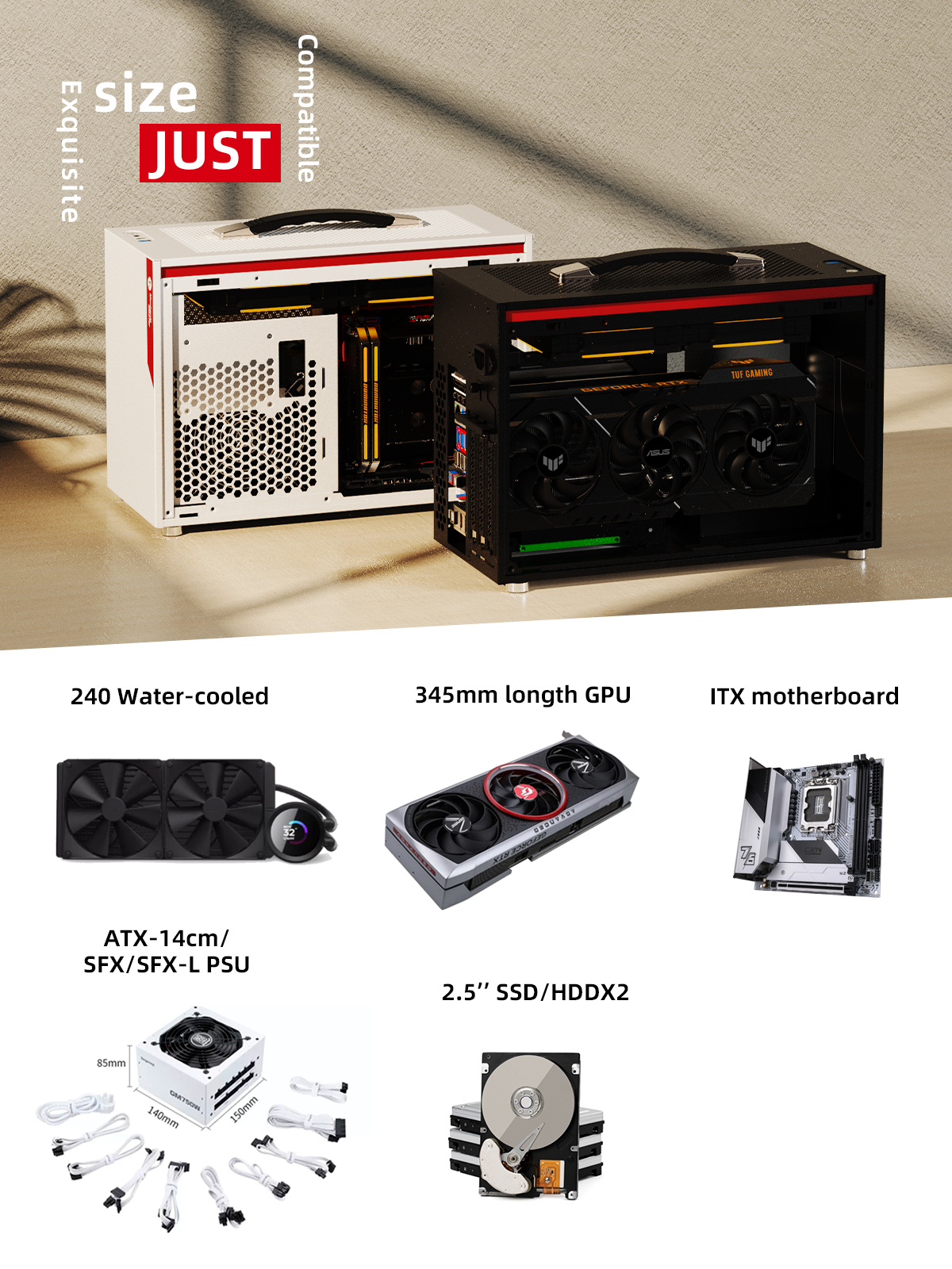 iF13 13.5L Portable 240AIO ATX PSU A4 Structure Mini ITX Chassis PC ...