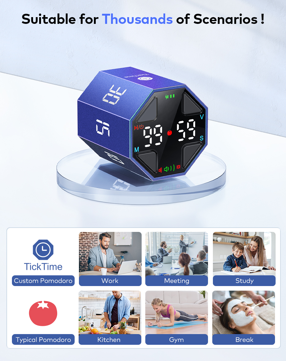 Llano Ticktime Octagon Pomodoro Timer Clock, Desk Productivity Cube Timer, ADHD Timer, Custom ...