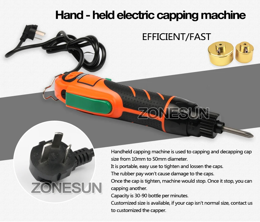 ZONESUN 100W Hand Held Bottle Capping Tool Screw Cap Manual Capping ...