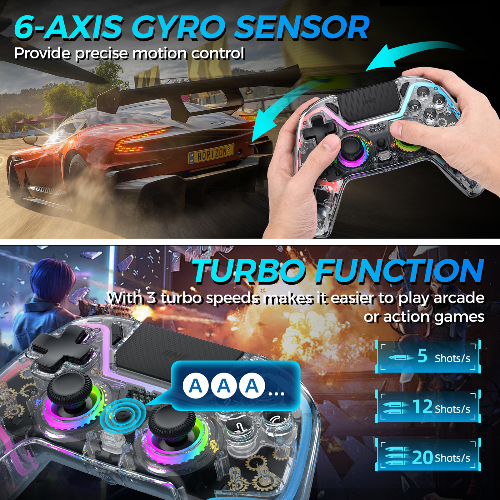 IINE Bastet Wireless Transparent Controller for PS4/Switch/PC/Android ...