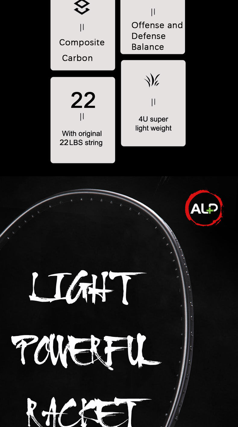 ALPSPORT RR 4U 22LBS G5 Black Badminton Racket Original Design Carbon ...
