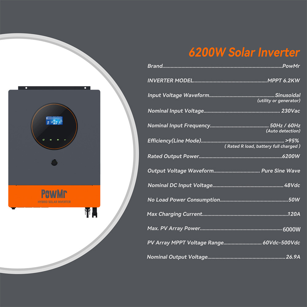 【Local Delivery】PowMr 6.2KW Off-Grid Hybrid Solar Inverter 48V MPPT ...
