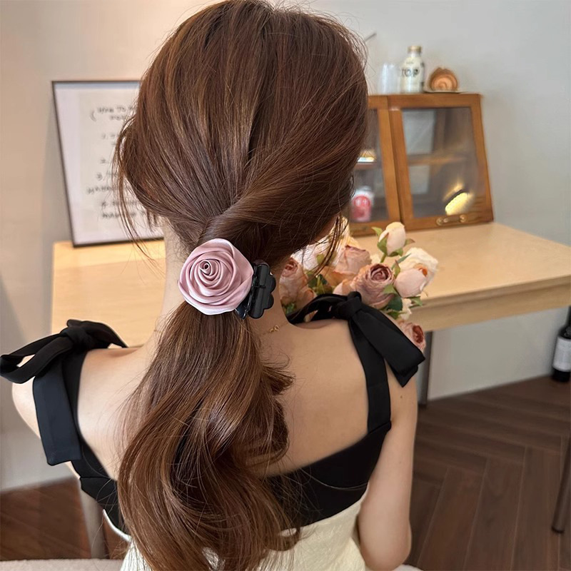 [Magpie]Melbourne Rose Atmosphere French Vintage Satin Flower Claw Clip ...